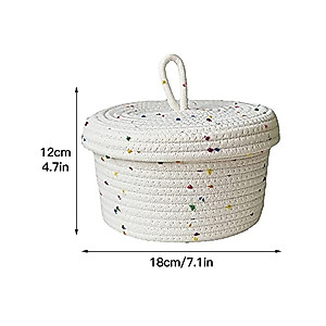 KHBNHJ Cotton Rope Storage Basket Small Woven Basket with Lid Multifunctional Storage Bins Woven White 7.1 x 4.7 in