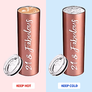 BRT Bearingshui 21st & Fabulous Stainless Steel Tumbler Cup Rose Gold 20 Oz, 21 Birthday Party Decorations Supplies Present, 21 Birthday Gifts Idea for Girl, Gifts for 21 Years Old Girl