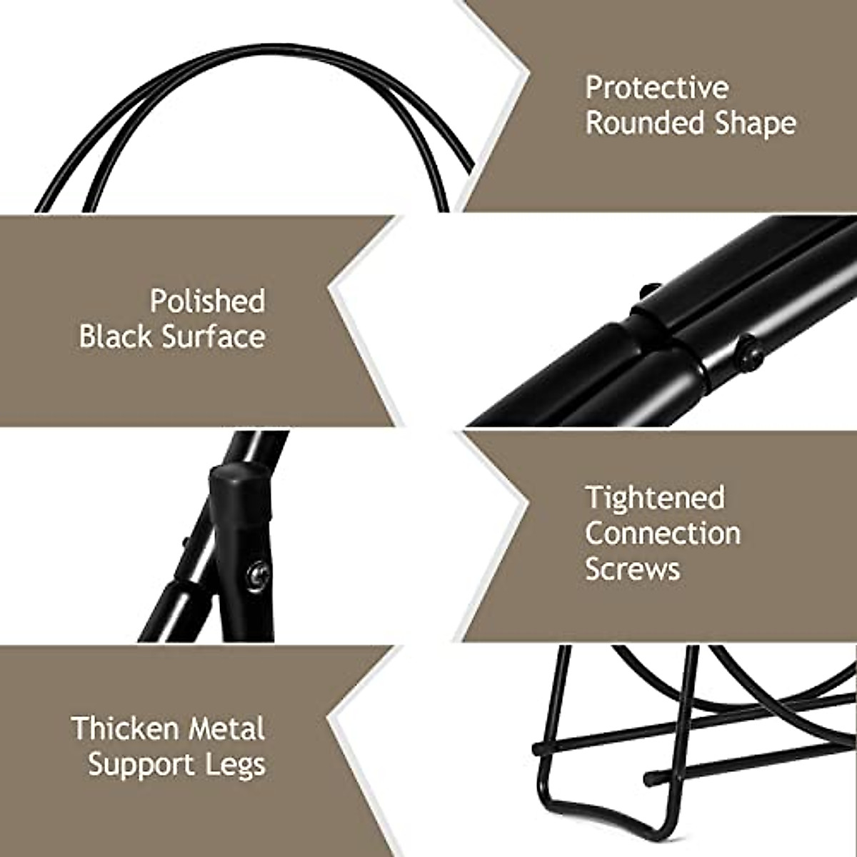 Happytools Firewood Rack, 40 Inch Heavy Duty Tubular Steel Round Log Hoop for Indoor and Outdoor, Black Wood Storage Holder for Fireplace, Fire Pit, Patio, Deck, Porch