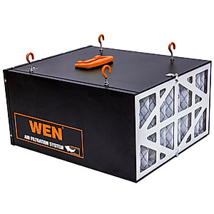 WEN DC3401 5.7-Amp 660 CFM Rolling Dust Collector with 12-Gallon Bag and Optional Wall Mount, Black & 3410 3-Speed Remote-Controlled Air Filtration System