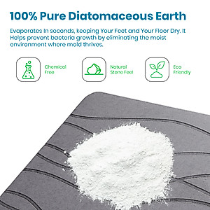 Zest Of Moringa 25x17inches Bath Stone Mat - Non-Slip Fast-Drying Mat for Kitchen Counter & Bathroom Floor - Super Absorbent Diatomaceous Earth Shower Mat - Elegant Stone Bath Mat - Gray