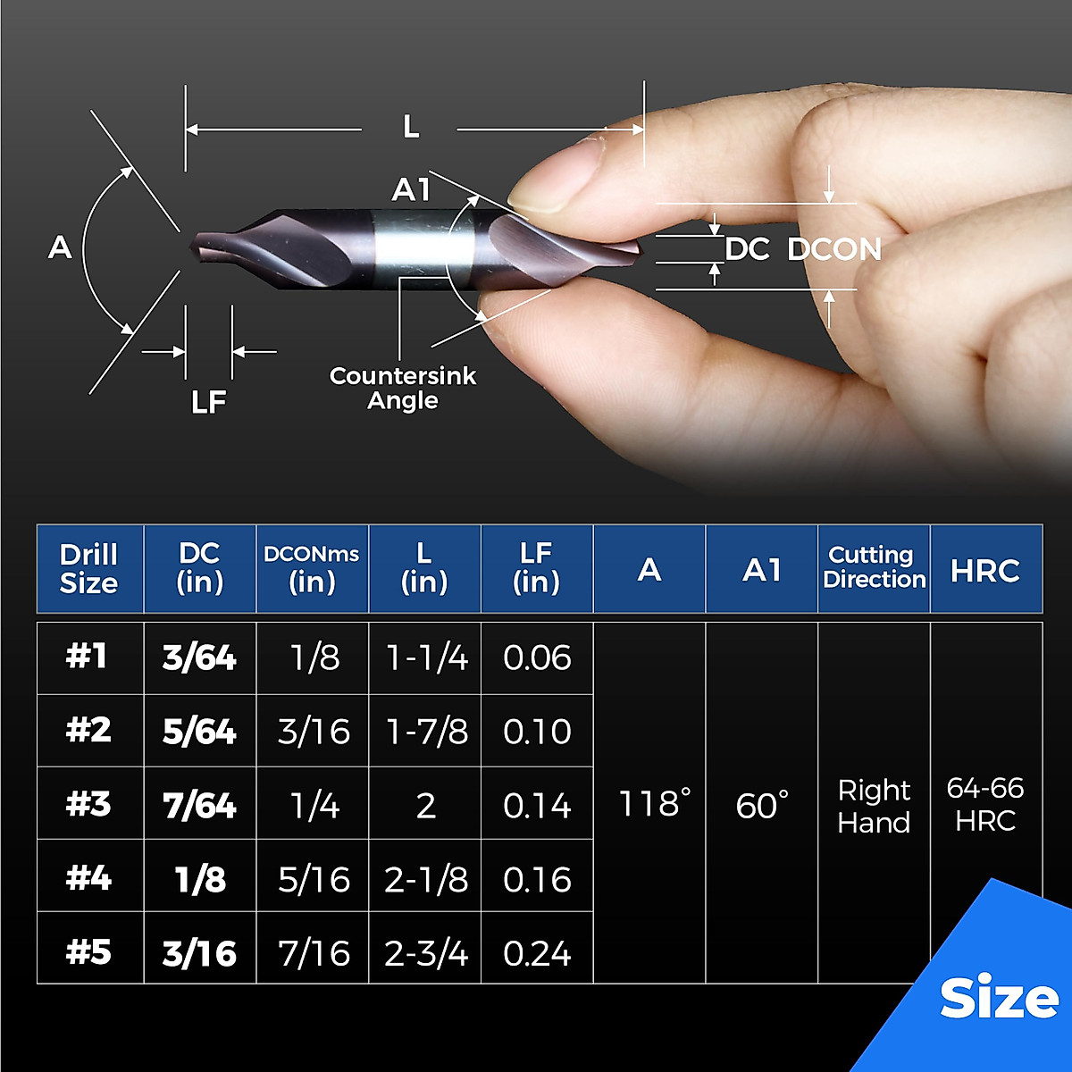 toolant Center Drill Bit Set, TiAlN Coated Cobalt M35 HSS Centering Drill Bit for Stainless Steel, Carbon Steel, Alloy Steel, Cast Iron, Copper, Other Hard Metals, #1-5, SAE 3/64"-3/16" (6pcs)