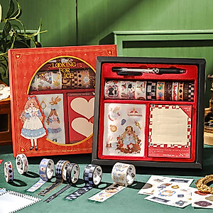 Comealltime Scrapbooking Supplies Stickers(121pcs), Vintage Aesthetic Scrapbook Kit with Washi Stickers, Hobby Knife, Decoupage Papers for Bullet Journals, Craft DIY Gift - Black