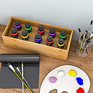 Bamboo Drawer Organizer Storage Box Kitchen - Wood Stackable Tray Utensil Organizer for Office Drawers, Cabinets, Shelves, Pantry, or Bathroom Counter, Drawer Dividers for Silverware Set of 2, 15x6x2.5 inch