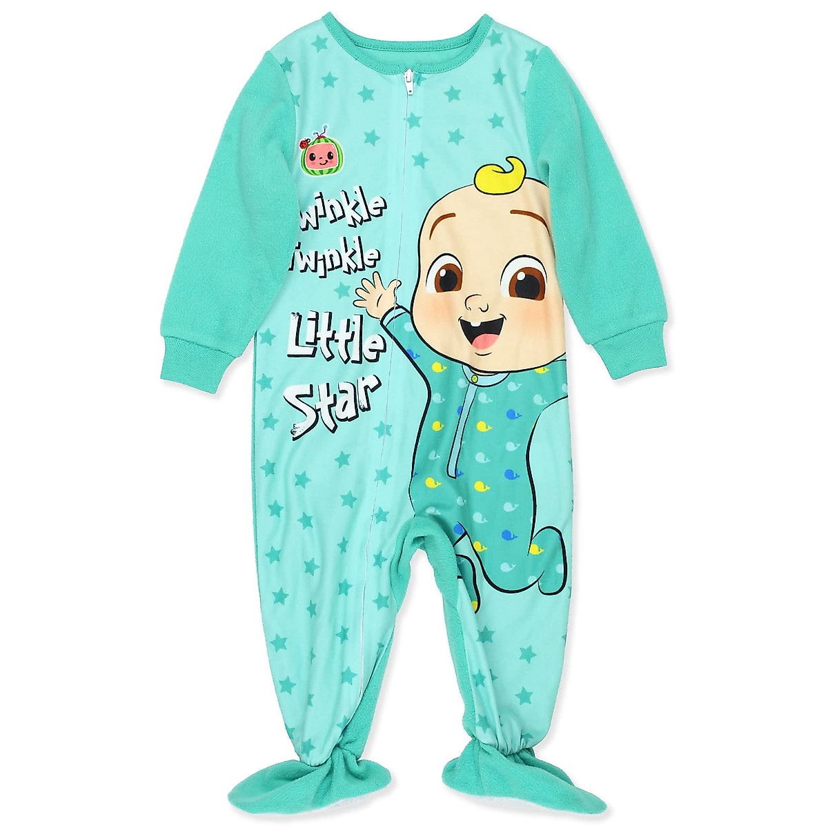 CoComelon JJ Little Star Toddler Infant Footed Blanket Sleeper Pajamas (24M, Teal)