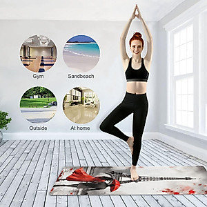 GOODOLD Romantic Eiffel Tower Yoga Mat, 71 x 26 Inch Non-slip Yoga Mats Folding Travel Exercise Mat Indoor Outdoor Gym Pilates with Storage Bag for Women Men