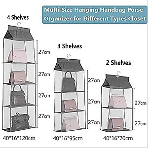 Ocean's Shop Hanging Handbag Organizer, Foldable Dust Cover Wardrobe Closet Organizer Hanging Purse Storage Holder for Space Saving (Grey, 4 Shelves)
