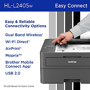 Brother HL-L2405W Wireless Compact Monochrome Laser Printer with Mobile Printing, Black & White Output | Includes Refresh Subscription Trial(1), Amazon Dash Replenishment Ready