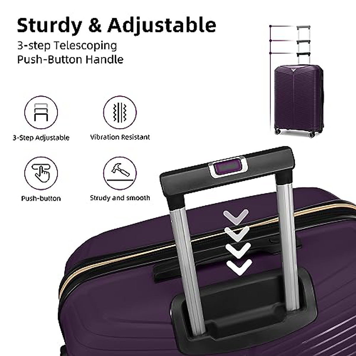 LEAVES KING LARVENDER Luggage Sets 5 Piece, Expandable(Only 24"&28") PP Suitcase with Spinner Wheels, Durable Luggage Sets Clearance Carry On Luggage Suitcase Set For Women Men, Purple