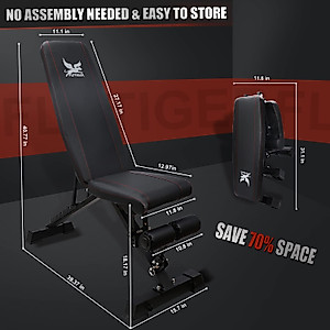 FLYTIGER Weight Bench Adjustable Strength Training Workout Benches Foldable Work Out Incline Bench Set for Home Gym Weight Lifting Dumbbell Exercise Full Body Workout with Resistance Rope