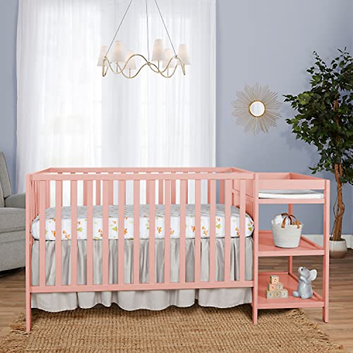 Dream On Me Synergy Convertible Crib and Changer in Dusty Pink with Detachable Changing Table, JPMA Certified, 1” Changing pad