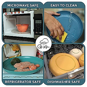 48 Pcs Wheat Straw Dinnerware Sets for 6- Unbreakable Dinnerware Set with Large Plates, Bowl and Cup Set -BPA Free, Lightweight, Microwave Safe Wheat Straw Plates and Bowls Sets, RV Camping Dishes Set