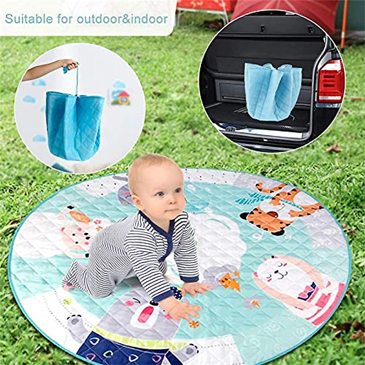 ABREEZE Baby Kids Play Mat Tummy Time Floor Mat Drawstring Toy Bag Foldable Soft and Washable Toys Storage Organizer Children Play Rugs with 59 inches Large Diameter(Pink)