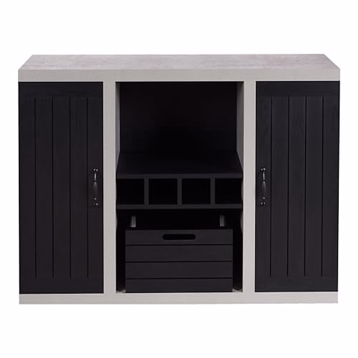 HOMES: Inside + Out FGI-1777C1 Cato Industrial Two-Tone Buffet with Open Shelf, Wine Bottle Holder, Slatted Drawer and Cabinets, Black and Cement