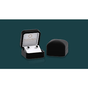ALEVIRA Black Cubic Zirconia Stud Earrings - 1.0 TCW Round Cut Stone in 14K White Gold - Faux Black Diamond Stud CZ