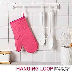COOK WITH COLOR Silicone Oven Mitts- Heat Resistant Gloves with Soft Quilted Lining Oven Mitt Pot Holders for Cooking and BBQ, Pink, Oven Mitt