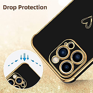 MZELQ Compatible with iPhone 14 Pro Case for Women Cute Luxury Love Heart Pattern Design Full Camera Protection Soft TPU Reinforced Corners Protective Plating Edge Phone Case 6.1 in 2022 - Black