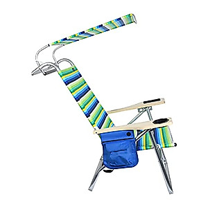 Deluxe 4 Reclining Positions Lightweight High Aluminum Beach Chair with Canopy Shade for Adults, Drink Holder, Storage Pouch