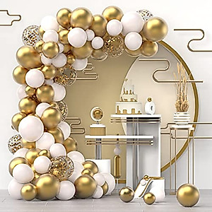 NISOCY White Gold Confetti Balloons Garland Arch Kit, 120 PCS 12in 10in 5in Latex Metallic Gold White Confetti Balloons for Birthday, Wedding, Anniversary, Celebrations, Prom Bridal Party Decoration