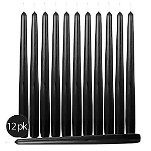 12 Pack Tall Taper Candles - 10 Inch Black Dripless, Unscented Dinner Candle - Paraffin Wax with Cotton Wicks - 8 Hour Burn Time
