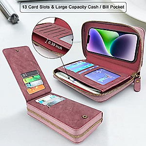 Lacass Case Compatible with iPhone 15 Plus/iPhone 14 Plus, Crossbody Dual Zipper Detachable Leather Wallet Phone case Cover (Wine red)