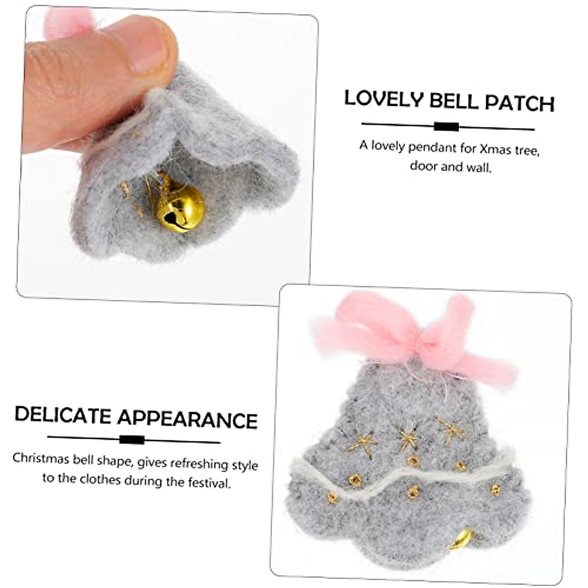 BESTOYARD 3pcs Bell Stickers Christmas Tree Decorations Christmas Ornaments Cute Jeans Wool Felt Christmas Patches DIY Christmas Gifts Scrapbook Accessories Xmas Bell Applique Xmas Decor Set