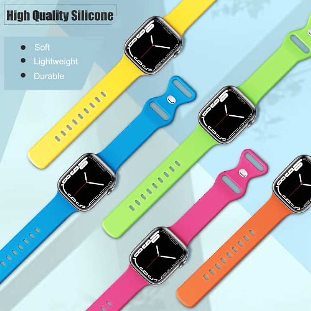 [5 PACK] STG Sport Watch Band Compatible with Apple Watch Band 38mm 40mm 41mm 42mm 44mm 45mm 49mm Soft Silicone Replacement Sport Strap Compatible for iWatch Ultra SE Series 8/7/6/5/4/3/2/1 (38mm/40mm/41mm S/M, 5 PACK A - Orange/Hot Pink/Apple Green/Surf