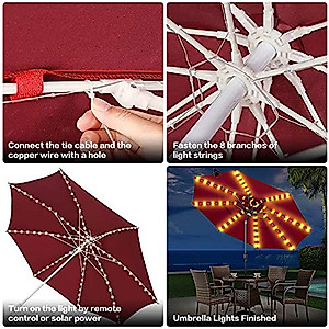 Solar Patio Umbrella Lights Cordless Parasol String Lights With Clip Umbrella Pole Light Solar Powered Waterproof for 7-10foot Umbrella Outdoor Lighting Beach Deck Garden Party Decoration