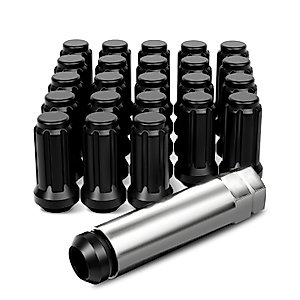 Orion Motor Tech M14x1.5 Lug Nuts Black with Spline Tuner, XL 2 inches Length Conical Wheel Nut, Compatible with Chevy GMC Ford Cadillac Lincoln SAAB Saturn Silverado 1500 Savana, Set of 24