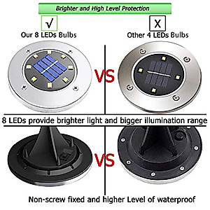 Biling Solar Ground Lights, Solar Disk Lights (8 LEDs /4 Pack) Outdoor Waterproof Solar Garden Lights for Pathway Outdoor in-Ground Lawn Yard Deck Patio Walkway - Warm White