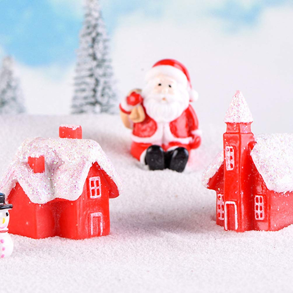 SEWACC 8pcs Christmas Indoor Decoration Christmas Tree Ornaments Christmas Houses Christmas Desktop Decor for Miniature DIY Snow Globe Kit Desktop Decoration Red Crafts Candy