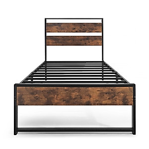 CAPHAUS Metal Bed Frame with Modern Wood Headboard and Footboard, Mattress Foundation, Metal Platform Bed with Premium Steel Frame, Noise-Free, No Box Spring Needed, Twin Size, Rustic Oak