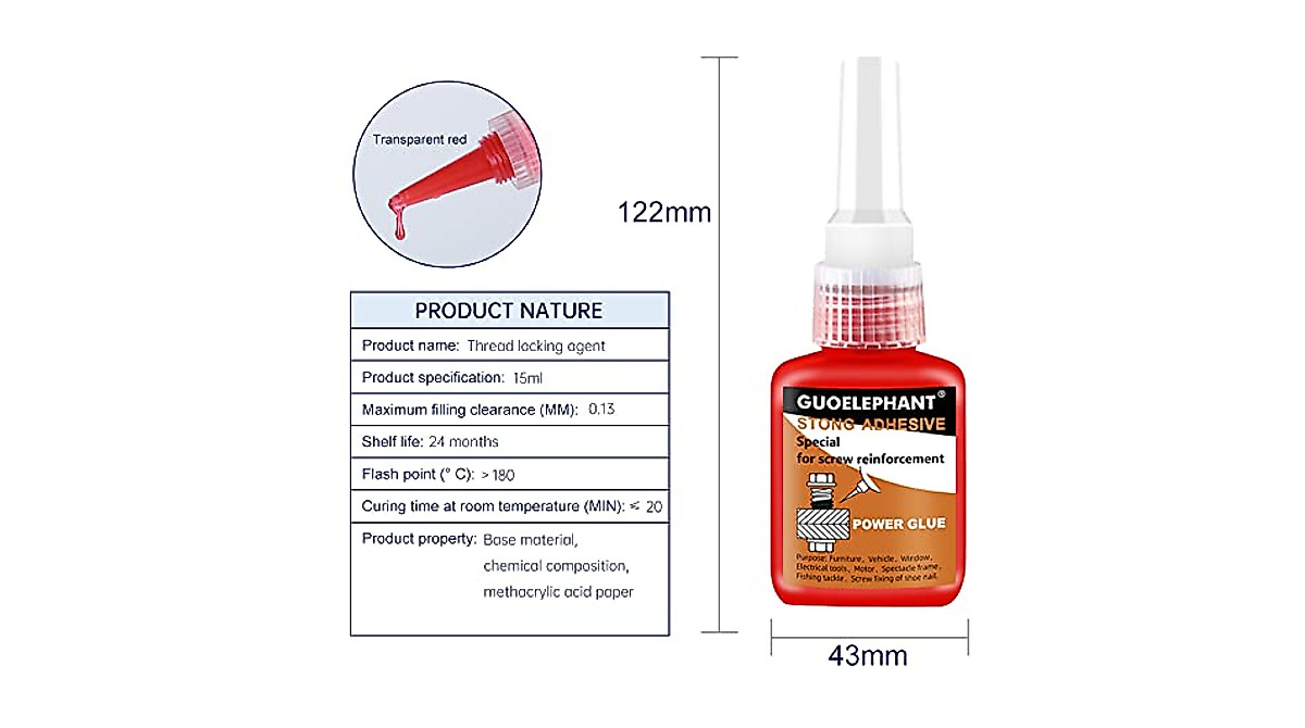 Guoelephant 15ML Red Threadlocker – Strong Metal & Plastic Screw Lock