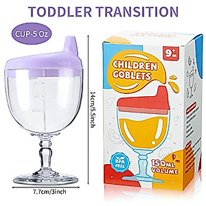 4 Pcs Wine Sippy Cup Goblet Plastic Wine Glass Sippy Cup Beverage Mug with Lid Milk Bottles for Toddlers over 8 Months for Baby Kids Birthday Christmas Party Celebration, Blue, Pink, Yellow, Purple