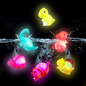 Vanmor 6 Packs Light Up Dinosaur Bath Toys for Toddlers, Floating Pool Bathtub Toys for Preschool Kids, Shower Water Baby Bath Sets for Child Infant Boy Girl in Bathroom Christmas Birthday Easter