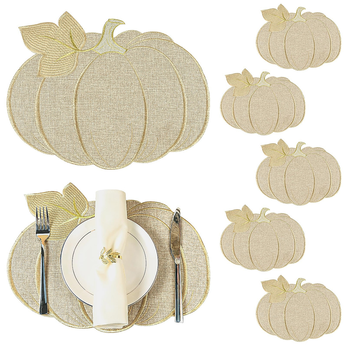 Fall Thanksgiving Pumpkin Placemats Set of 6 Fall Autumn Table Decorations Indoor Farmhouse Harvest Pumpkins Table Round Placemats for Party Kitchen Dinning