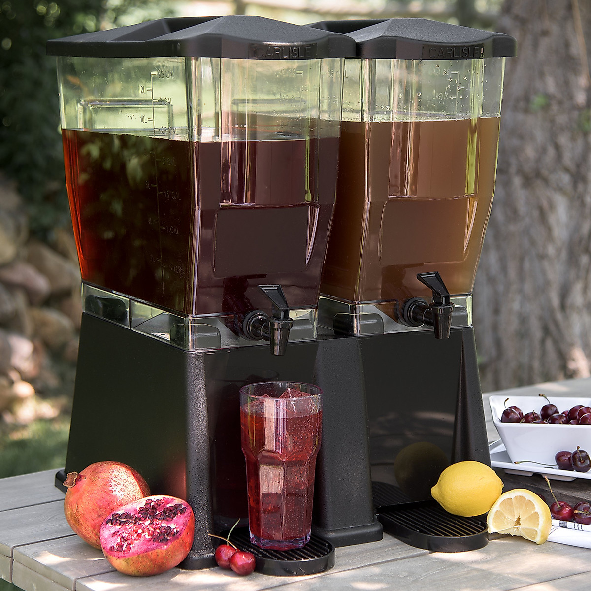 Carlisle FoodService Products TrimLine Plastic Economy Double Base Beverage Dispenser, 2 x 3.5 Gallons, Black