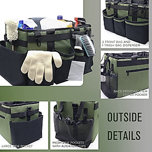 SCAVATA Wearable Cleaning Caddy, Cleaning Caddy Supplies Organizer with Handle & Shoulder Straps for Housekeepers, Under Sink & Car Cleaning Tool Organizers Bag with 4 Foldable Divider (Green)