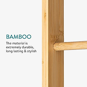 Navaris Bamboo Towel Ladder - Wood Rack for Towels, Clothes, Blankets - Wall Leaning Wooden Rack for Bathroom, Bedroom - 5-Tier Towel Holder Stand