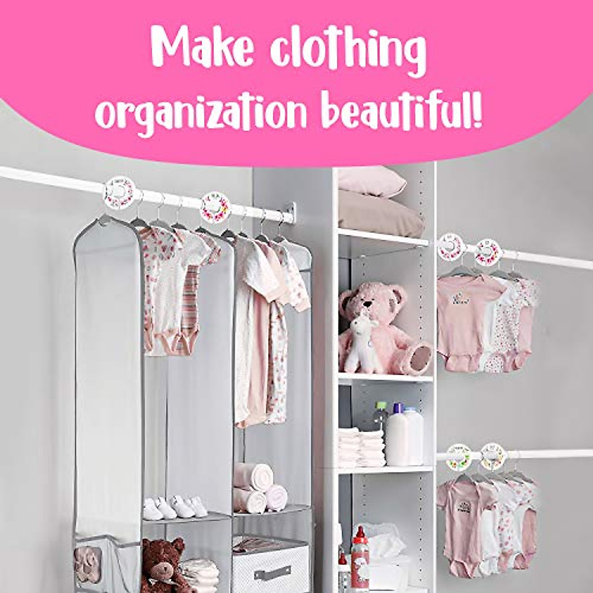 Baby Closet Dividers (Floral) by Eli with Love – Set of 8 Baby Closet Size Dividers for Girls – Ideal Baby Clothes Dividers for Closet – Helps Organize Nursery Closet Hangers by Size/Age