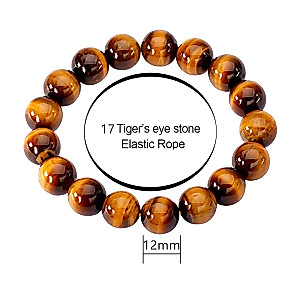 Jewever Original Natural Tigereye Gemstone 12mm Smooth Round Beads Stretch Bracelet Unisex(blue yellow,2pieces)