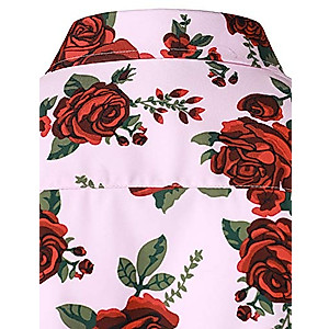 ZEROYAA Mens Fashion Urban Design Polyester Slim Fit Long Sleeve Rose Printed Button Up Dress Shirts ZLCL21-Pink Medium