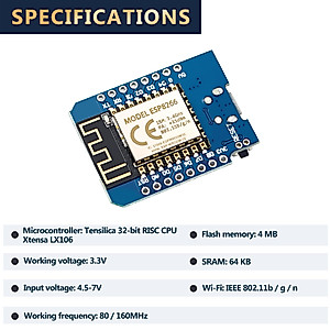 KeeYees ESP8266 ESP-12F Mini WLAN WiFi Development Board 4M Bytes for Arduino for NodeMcu for WeMos (5PCS)