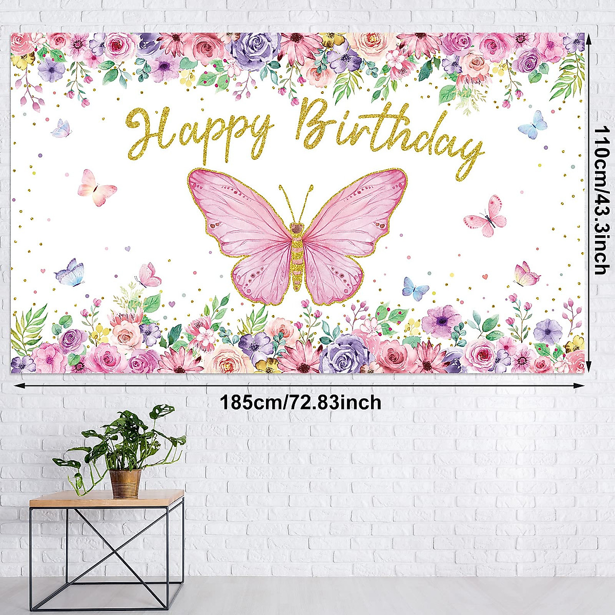 Pink and Purple Butterfly Party Decorations Include Pink Purple Balloon Arch Kit Butterfly Happy Birthday Photography Backdrop Banner Tablecloth for Girls Women Birthday Party Supplies Decor
