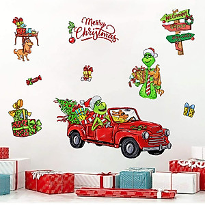 Mfault 2025 New Year Merry Christmas Funny G ri n ch Wall Decals Stickers, Xmas Max Dog Car Farmhouse Decoration Boy Girl Bedroom Art, Winter Holiday Gift Kid Room Home Kitchen Decor