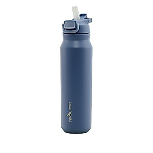 REDUCE 32 oz Hydrate Pro Stainless Steel Insulated Water Bottle - Flip Top Leak-Proof Lid, Dishwasher Safe, BPA-Free, Dual Wall Vacuum, Keeps Drinks Cold for 48 Hrs, Cup Holder Friendly - Mineral Blue