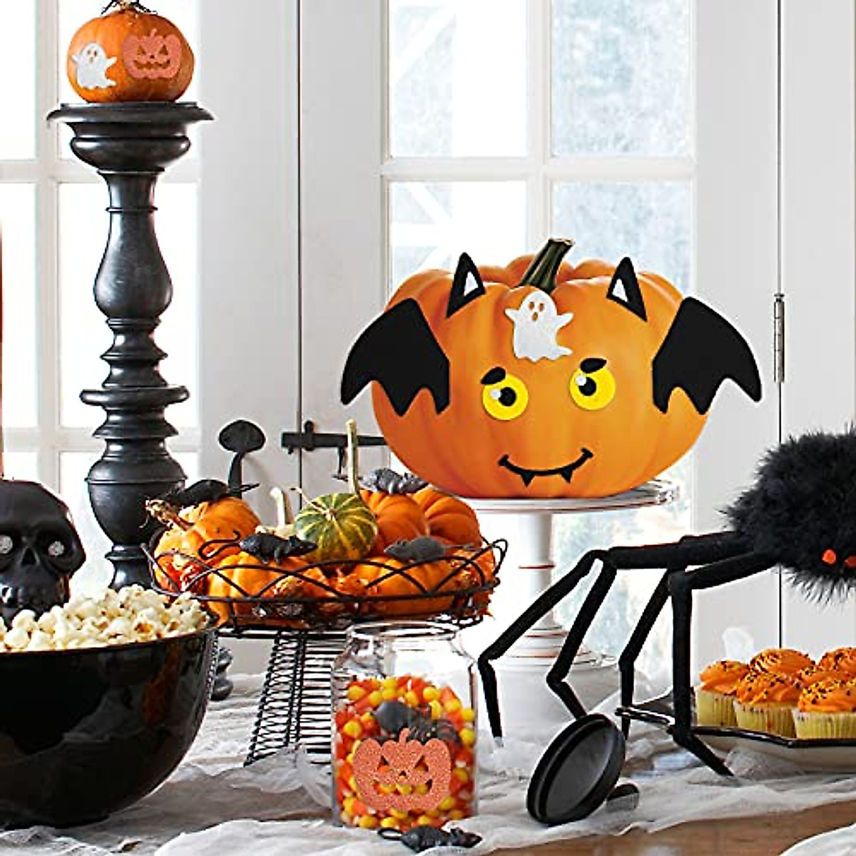 Halloween Pumpkin Sticker 12 PCS Halloween Felt Stickers Glitter Felt Stickers Self Adhesive Pumpkin Decorating for Kids Halloween Pumpkin Face Stickers Crafts