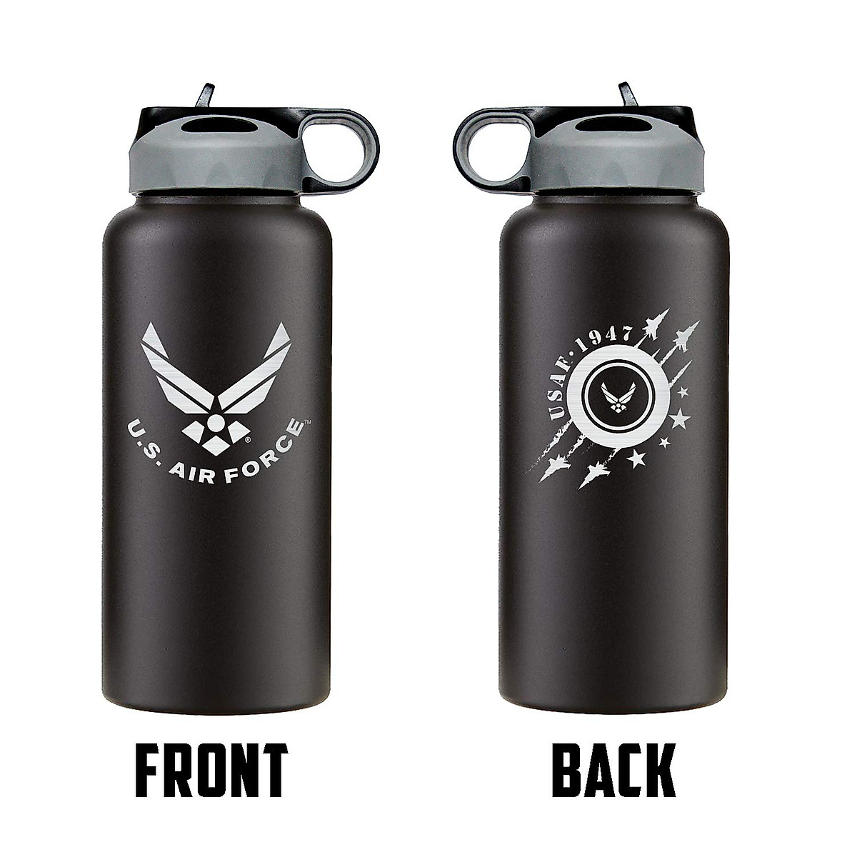 32oz Air Force Stainless Steel Insulated Water Bottle with Engraved USAF Logo - Air Force Gifts for Veterans | Disabled USMC Vet Owned SMALL Business