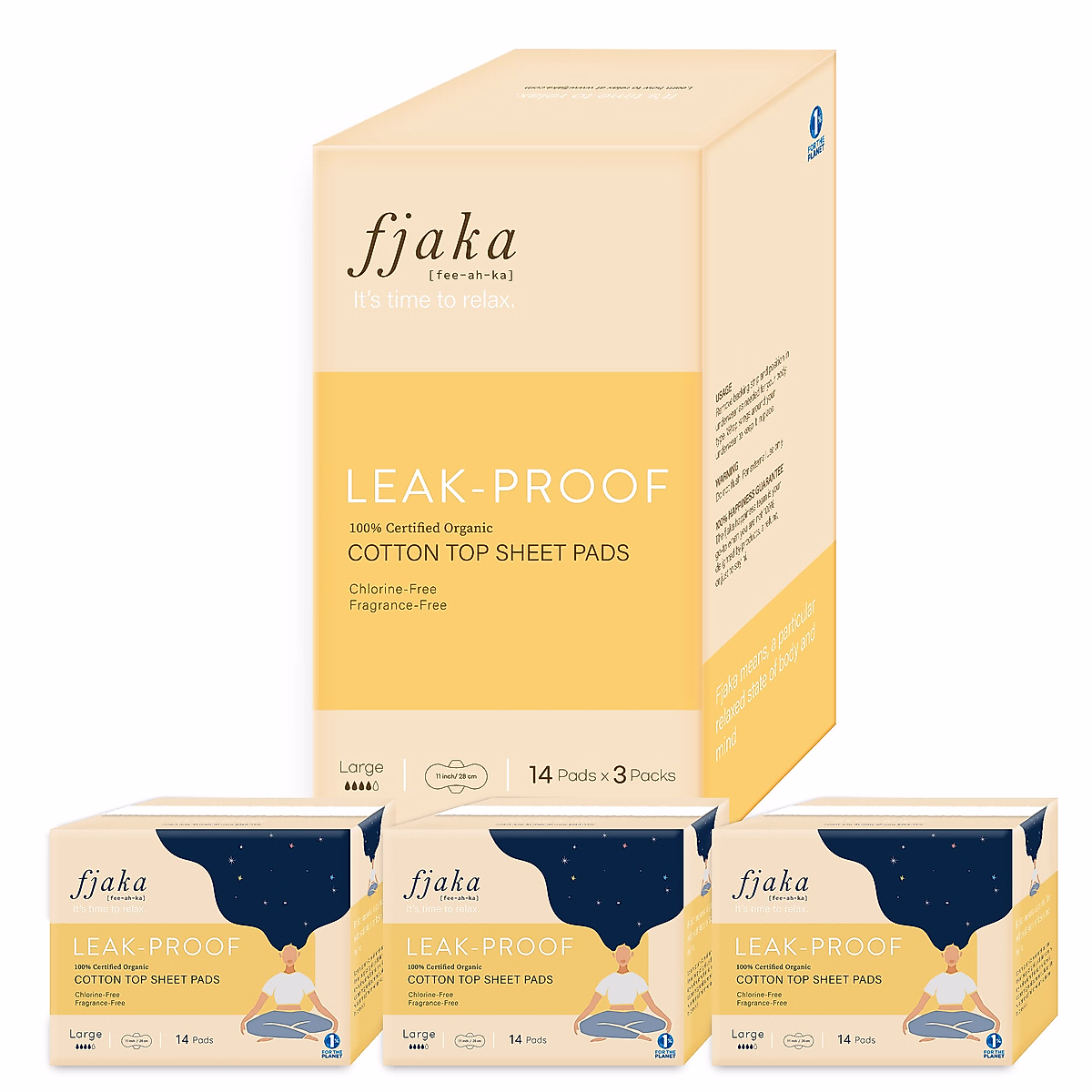 FJAKA USA [fee-ah-ka] Feminine Care Organic Cotton Cover Pads - Ultra Thin Sanitary Napkin Pads Heavy Absorbency, Unscented with Pad Wings for Women