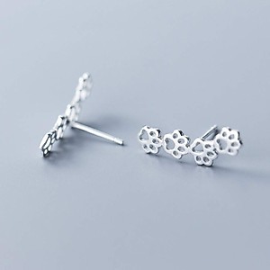 S925 Sterling Silver Puppy Dog Cat Pet Paw Print Cuff Stud Earrings for Women Teen Girls Pierced Ears Climber Crawler 14K White Gold Plated Cute Dainty Kitten Animal Footprint Hypoallergenic Jewelry